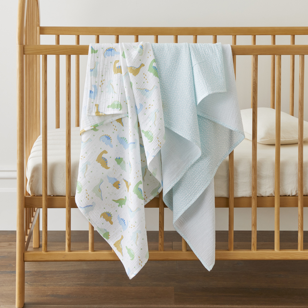 Adairs Baby - Dino Hatchlings White Cotton Muslin Baby Swaddles 2pk ...