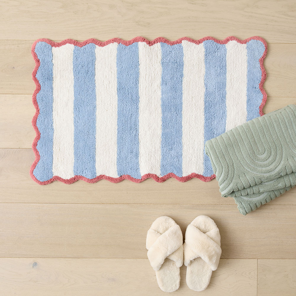 Scallop Stripe Chambray Blue & Natural Bath Mat | Adairs