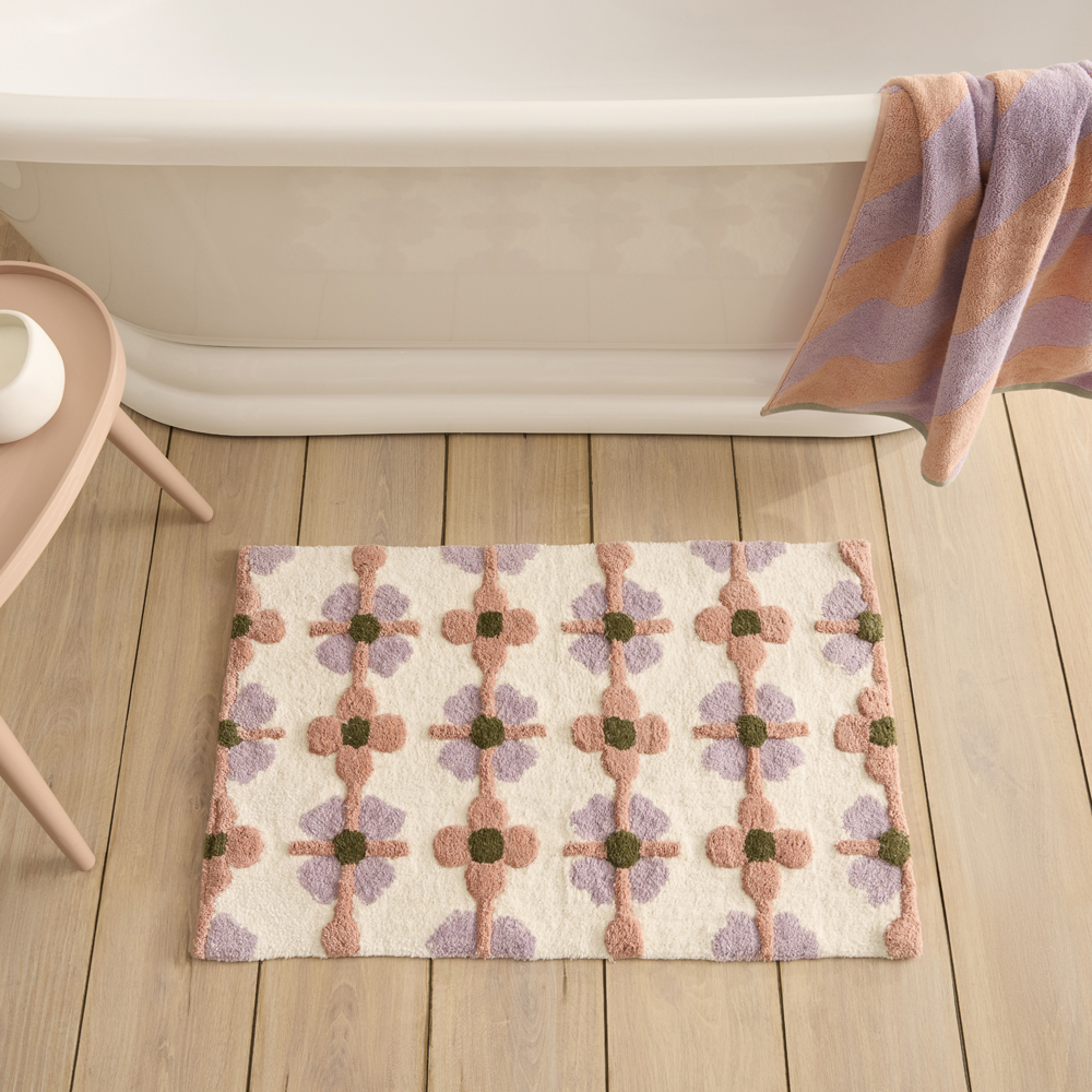 Cottage Natural & Lilac Bath Mat | Adairs