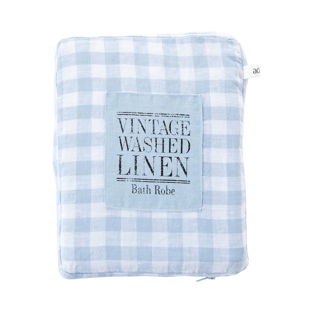 Vintage Washed Linen Dusty Blue Check Robe | Adairs