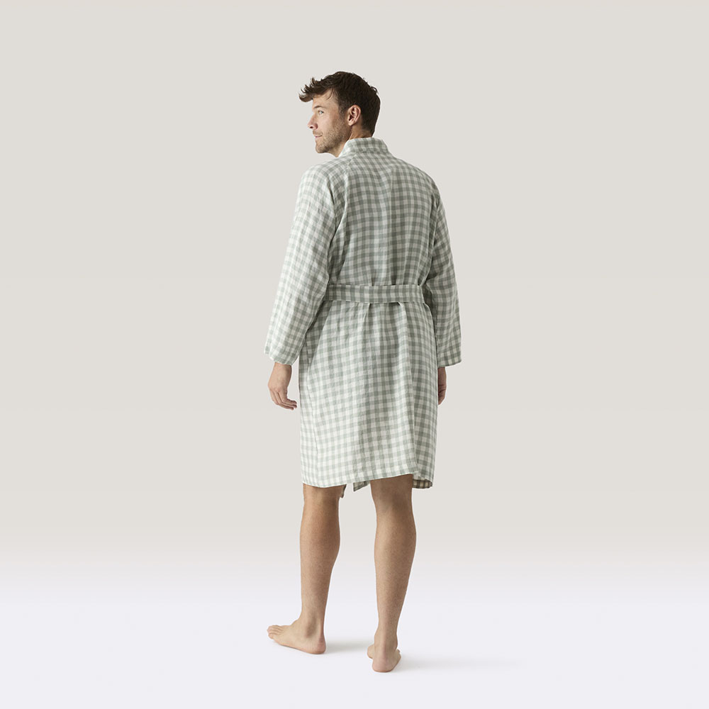 Vintage Washed Linen Eucalyptus Check Robe | Adairs