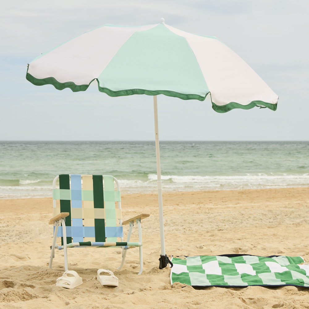Aqua & Natural Beach Umbrella | Adairs