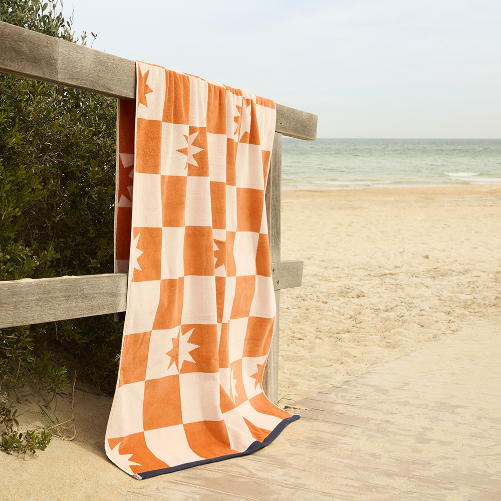 Luxe Velour Star Check Beach Towel | Adairs