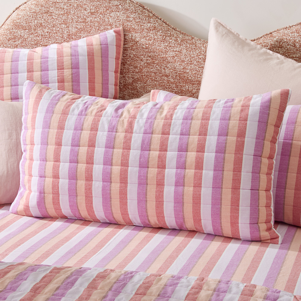 Yarn Dyed Magenta Fiesta Stripe Quilted Coverlet Separates | Adairs
