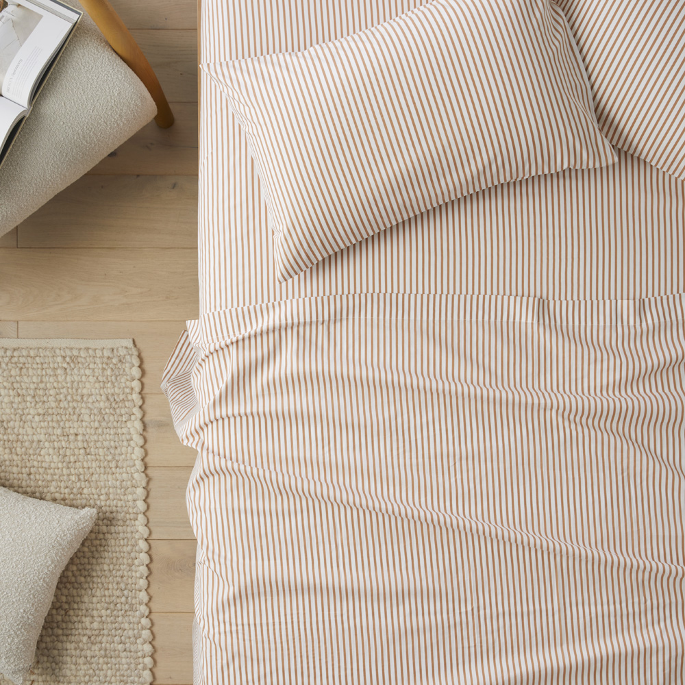 Clay Stripe Printed Percale Sheet Set | Adairs