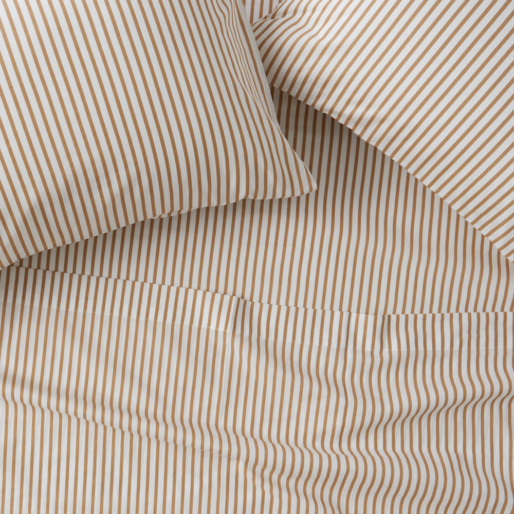 Clay Stripe Printed Percale Sheet Set | Adairs