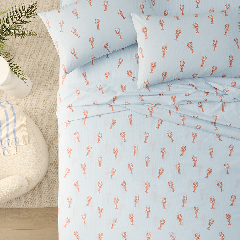 Lobsters Printed Percale Sheet Set | Adairs