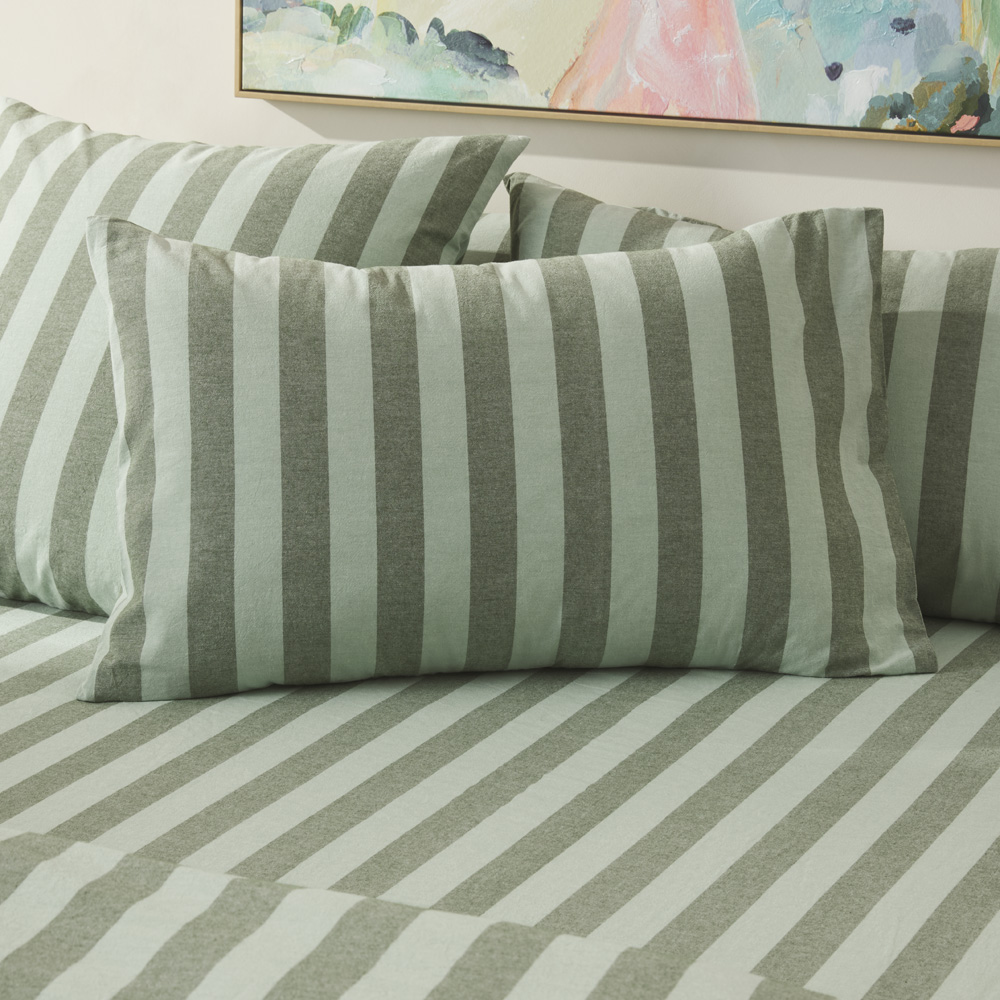 Stonewashed Cotton Green Block Stripe Quilt Cover Separates | Adairs