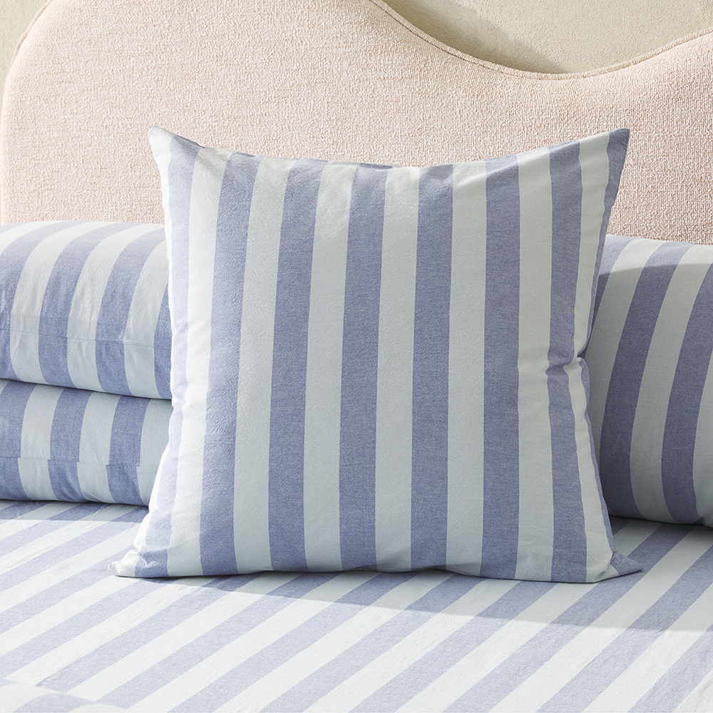 Stonewashed Cotton Blue Block Stripe Quilt Cover Separates | Adairs