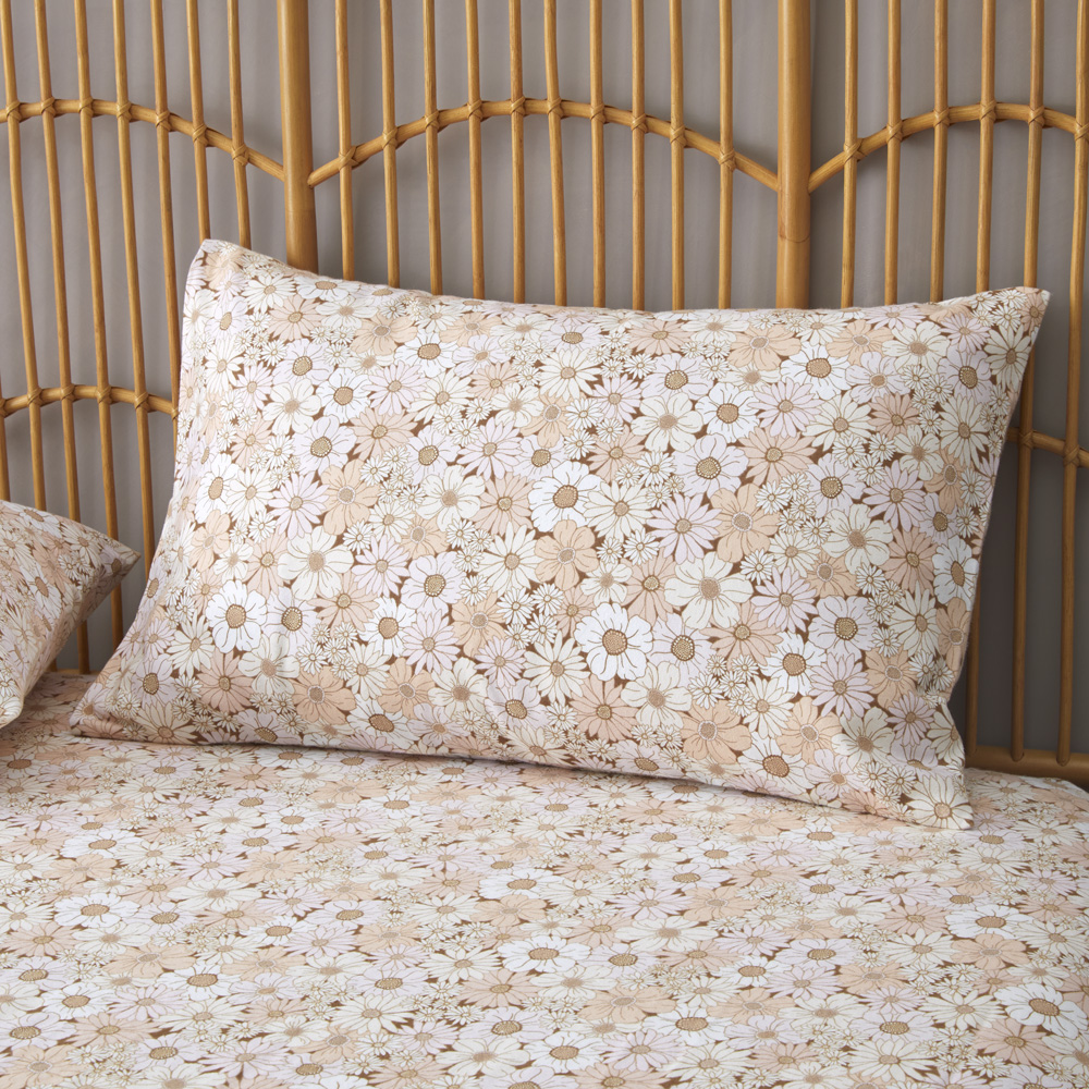 Flannelette Printed Daisy Fields Pink Fitted Sheet Separates | Adairs