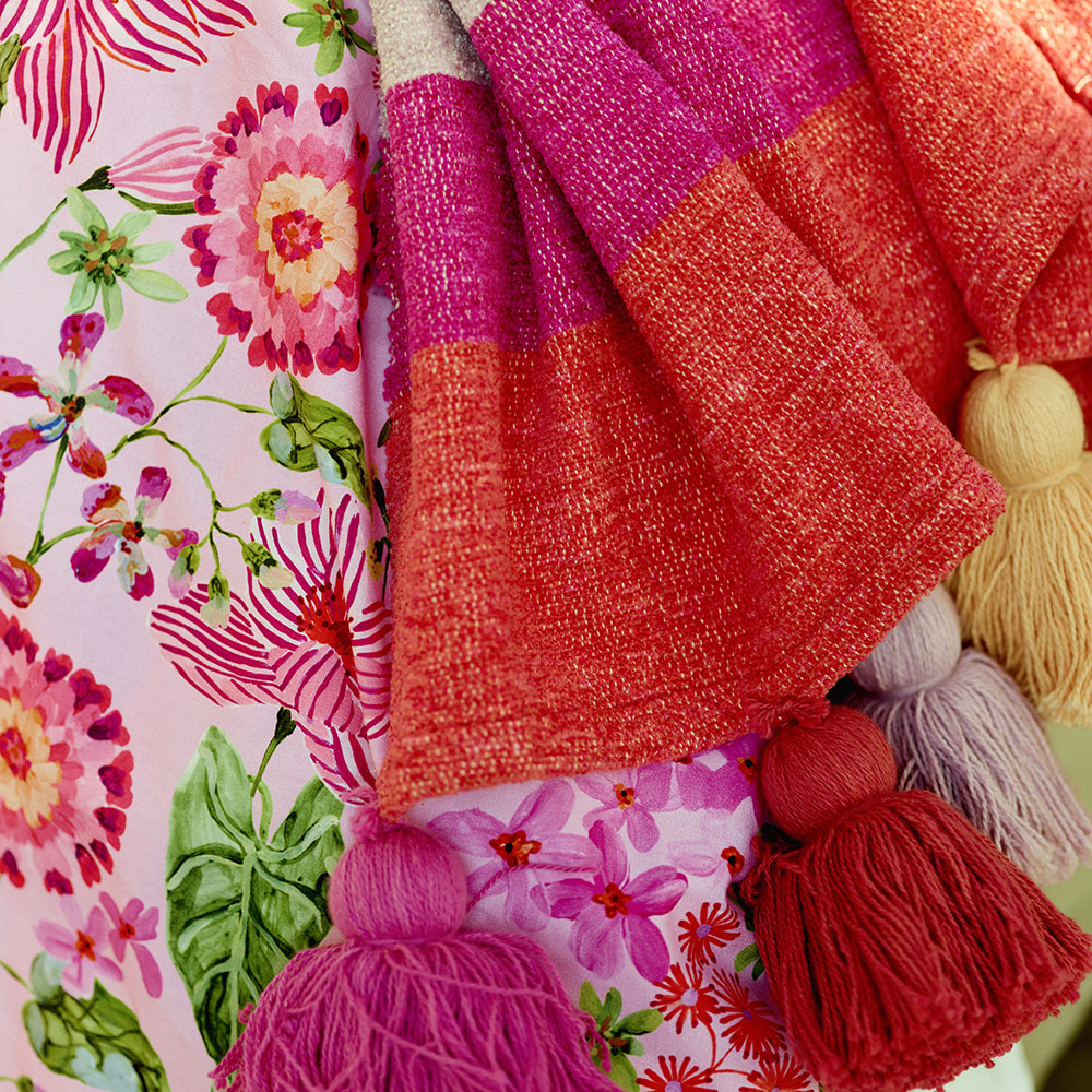 Sunset Fiesta Red & Peach Stripe Throw | Adairs