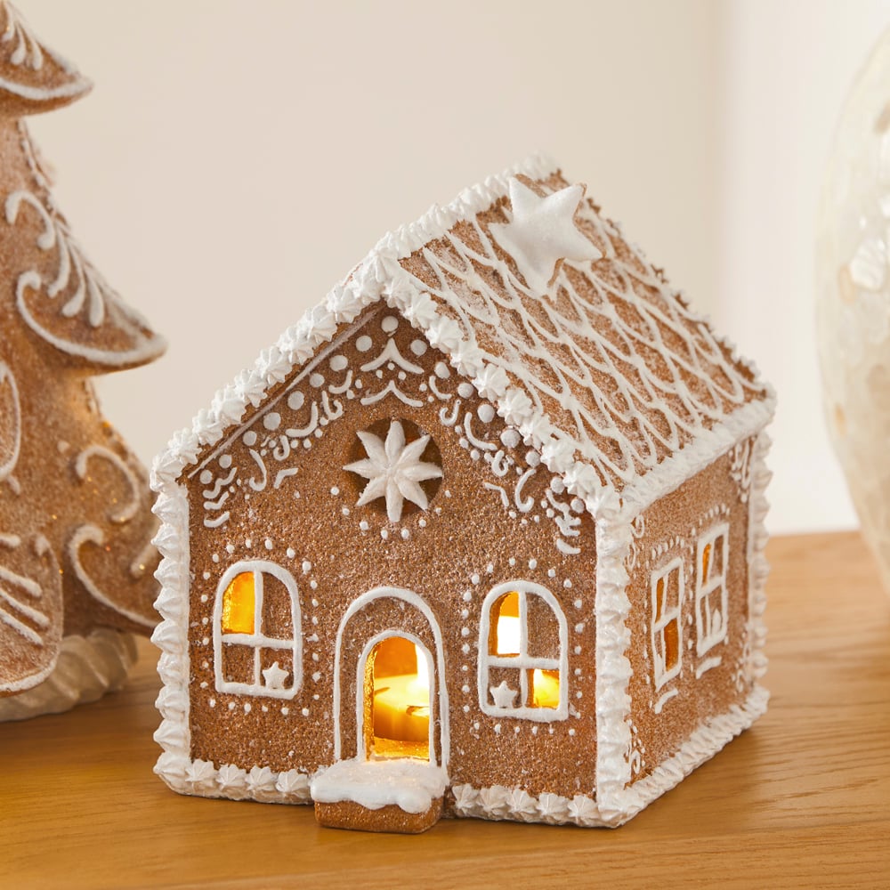 Frosted Brown & White Gingerbread House | Adairs