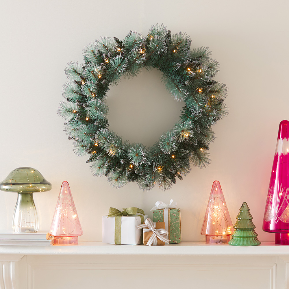 Silver Glitter Spruce LED Wreath | Adairs