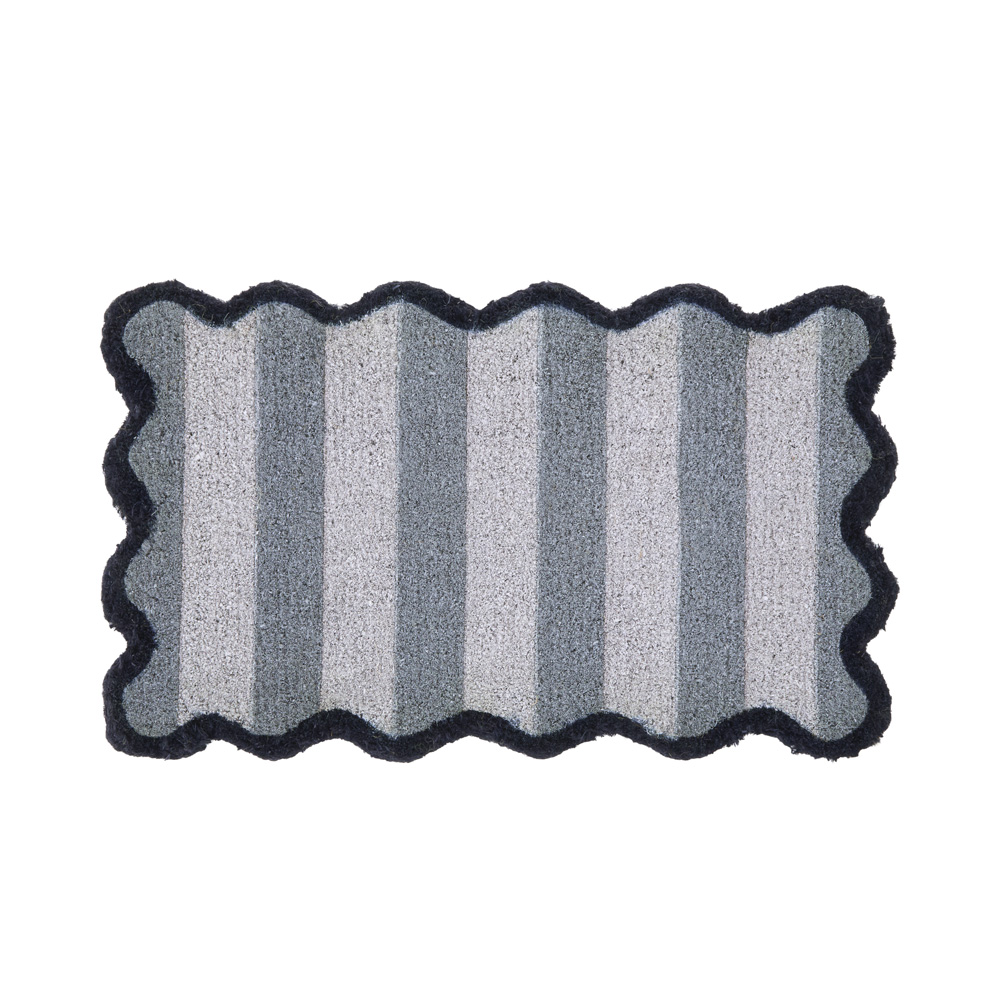 Coir Scallop Stripe Blue & White Doormat | Adairs