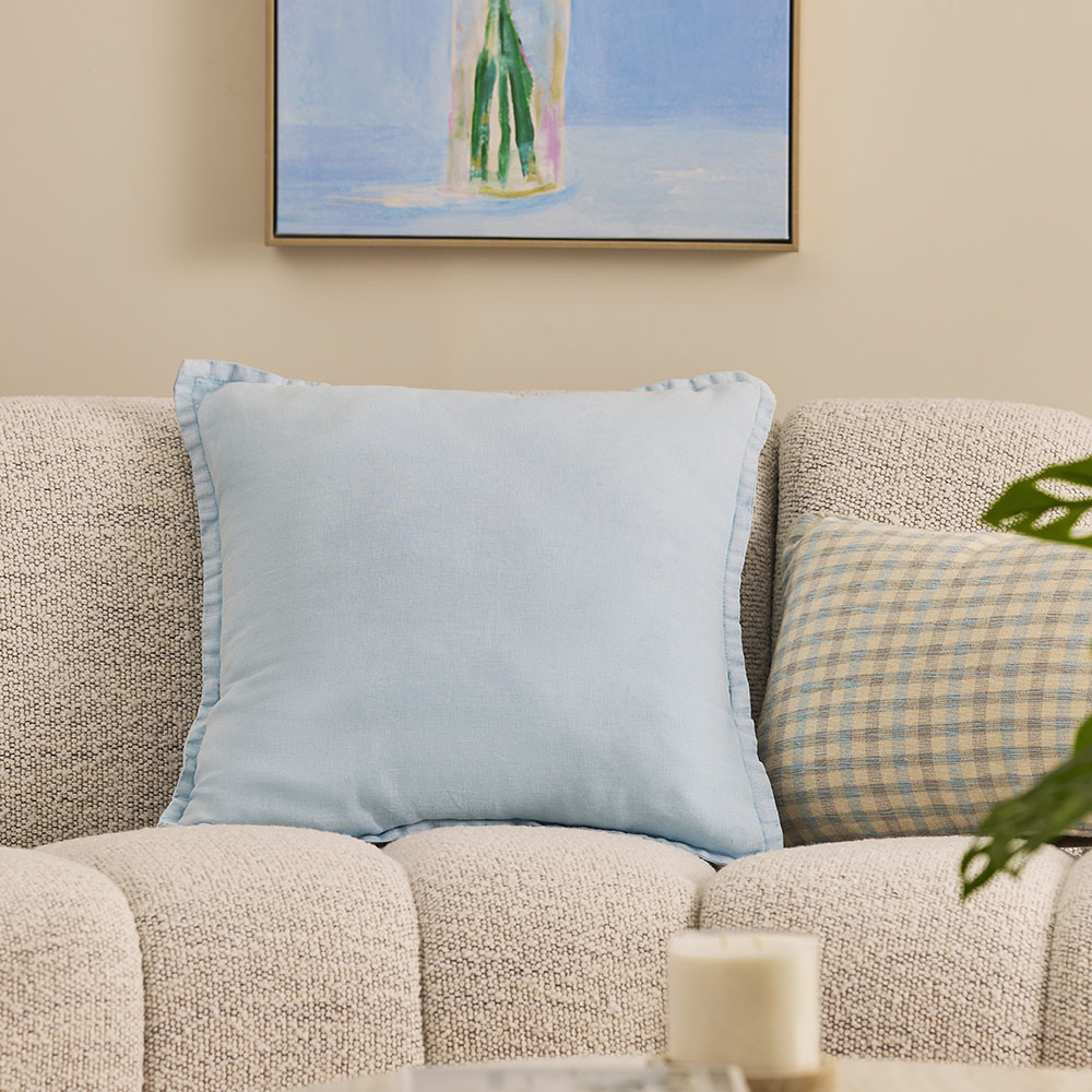 Belgian Sky Blue Vintage Washed Linen Cushion | Adairs