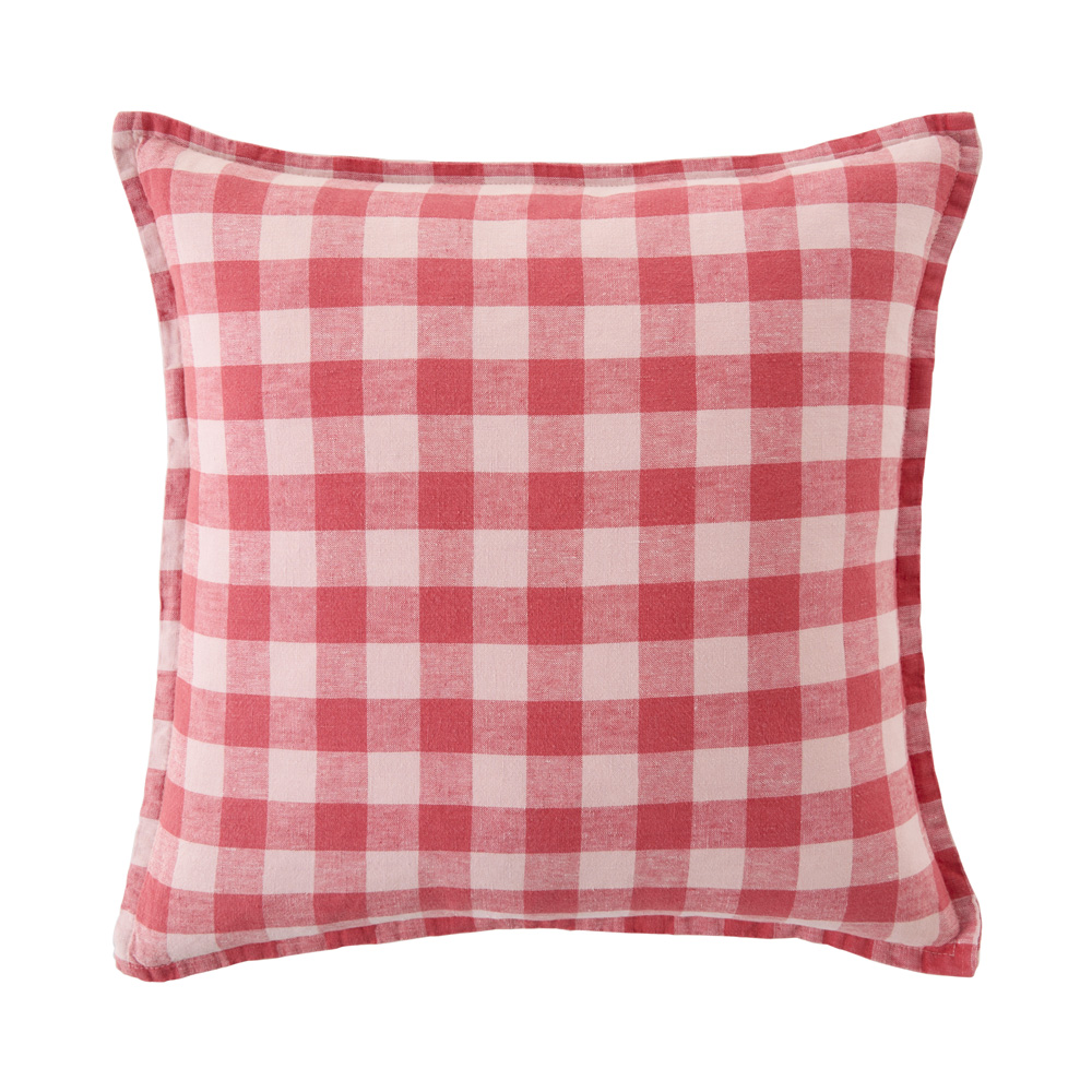 Belgian Red & Pink Check Vintage Washed Linen Cushion | Adairs
