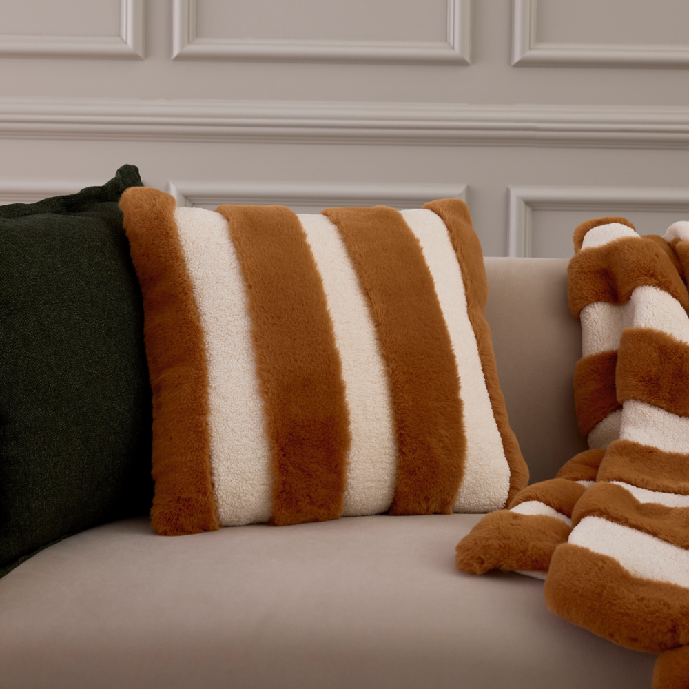 Neve Stripe Natural & Hazel Fur Cushion | Adairs
