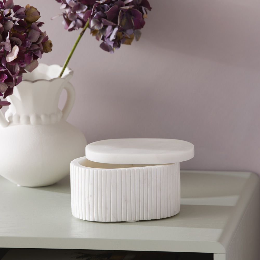 Myra White Ribbed Oval Jewellery Box | Adairs