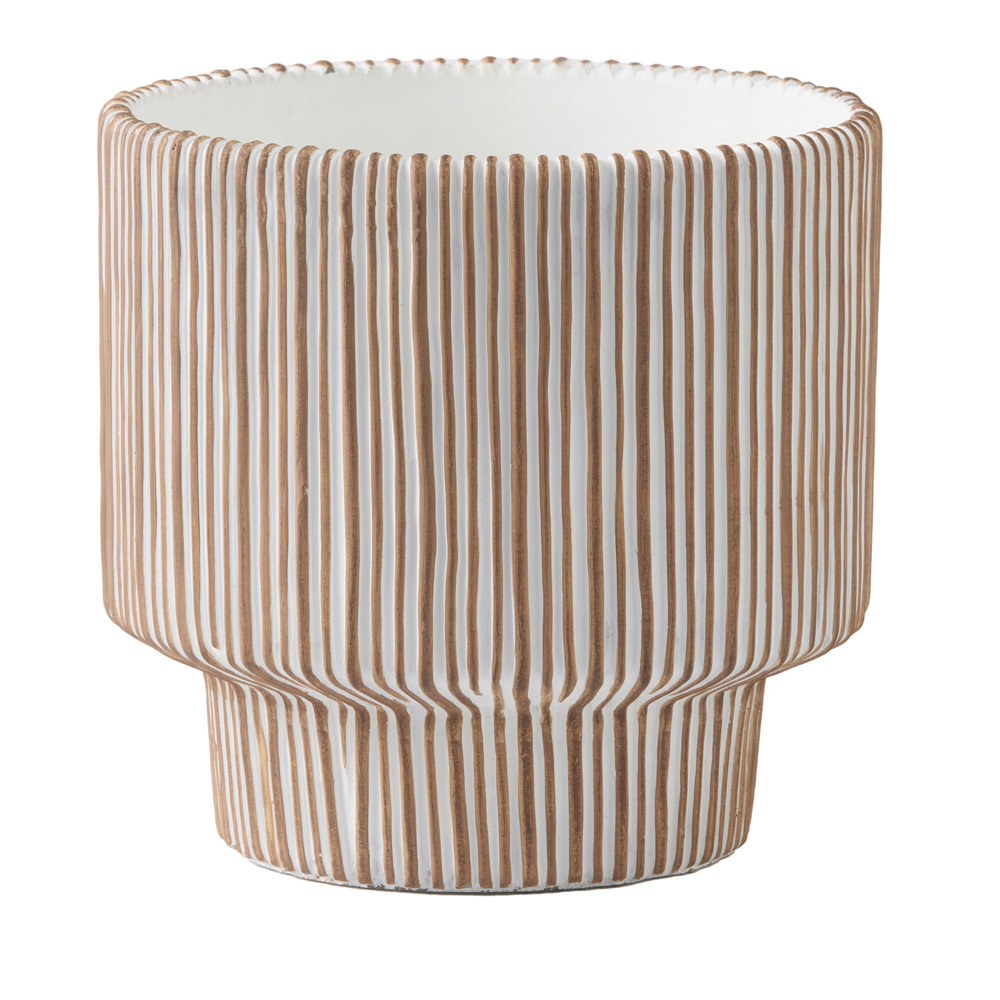 Pompeii White & Brown Stripe Pot | Adairs