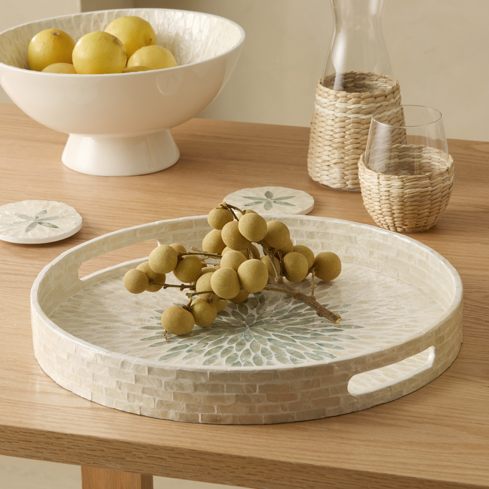 Sicily Capiz Ivory Starburst Round Tray | Adairs
