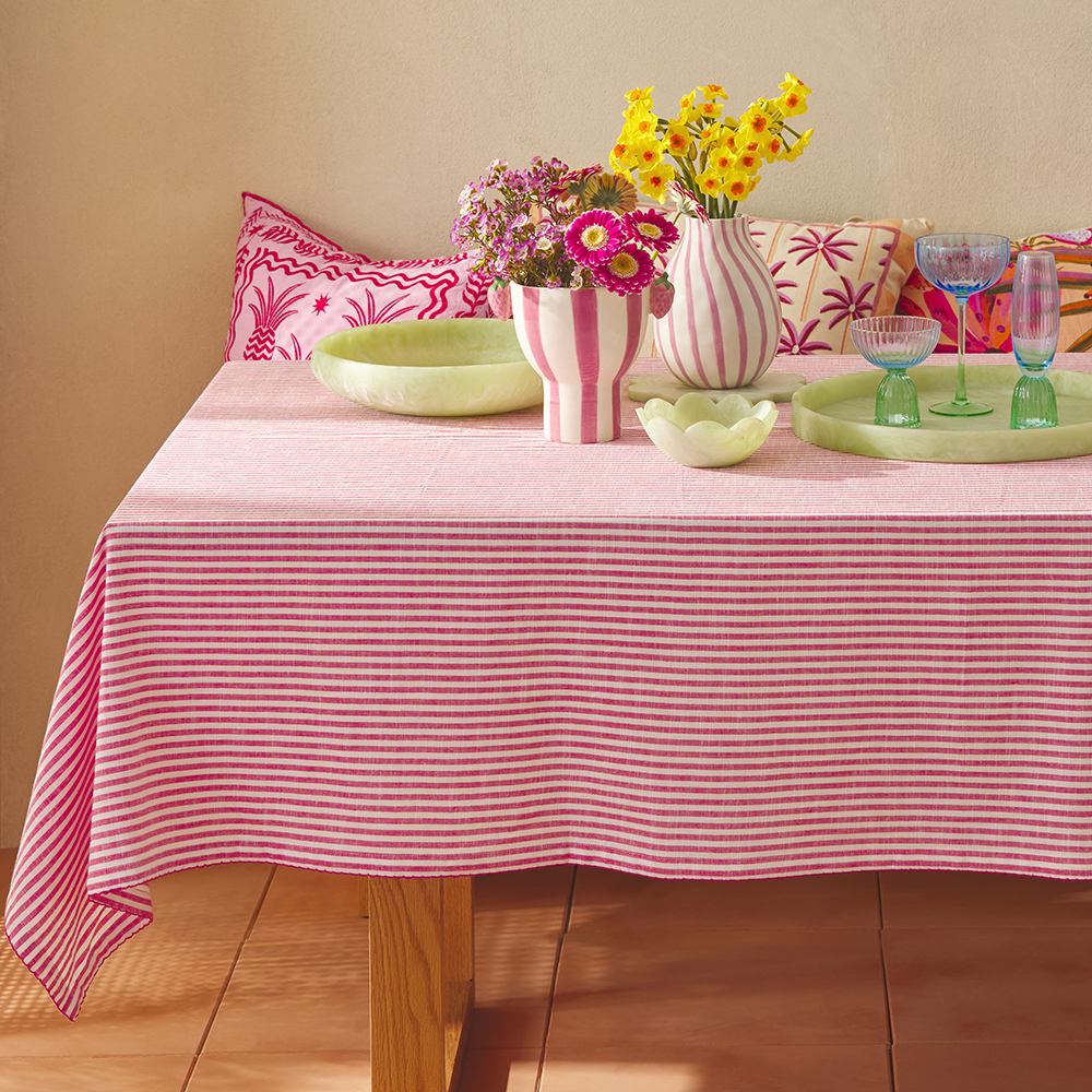 Seville Raspberry Stripe Tablecloth | Adairs
