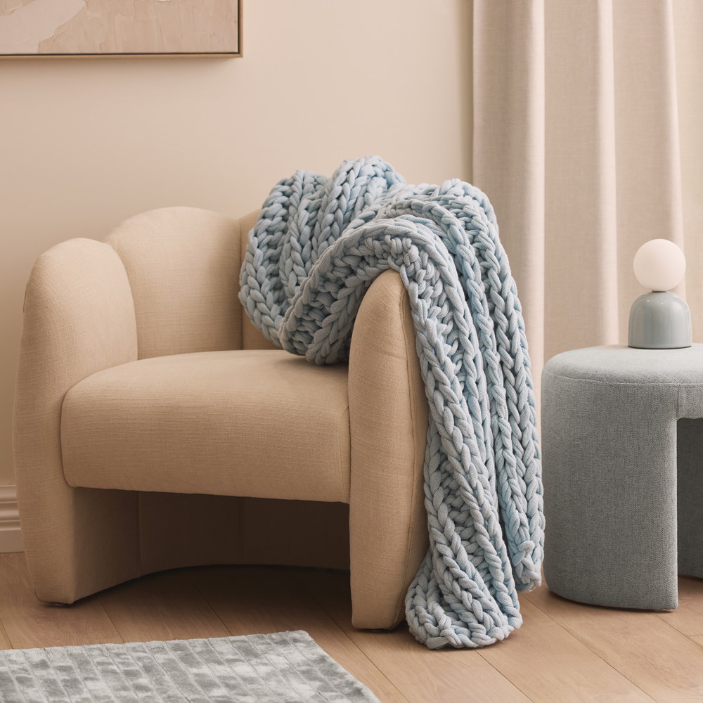 Newport Sky Blue Chunky Knit Throw | Adairs