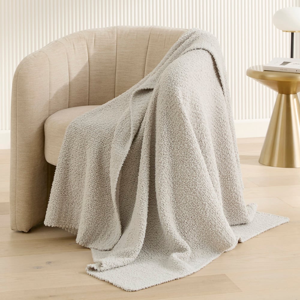 Manhattan Light Grey Boucle Throw | Adairs