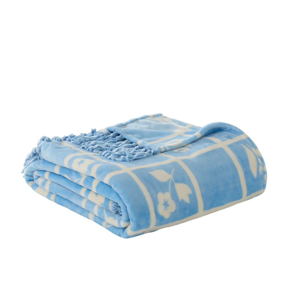 Supersoft Blue Floral Check Blanket | Adairs