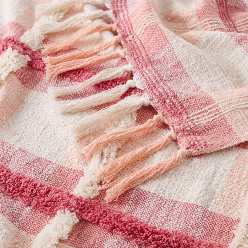 Ani Pink & Peach Check Throw | Adairs