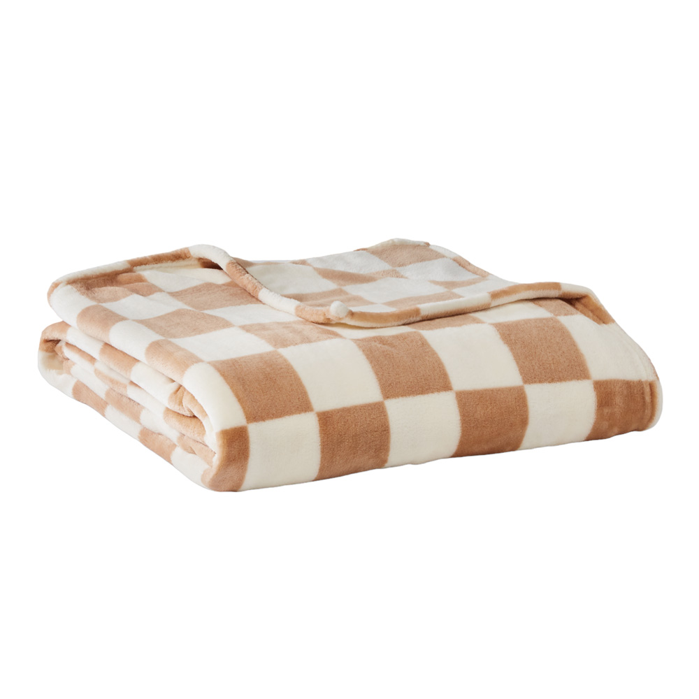 Aspen Tobacco & Natural Check Fleece Blanket | Adairs