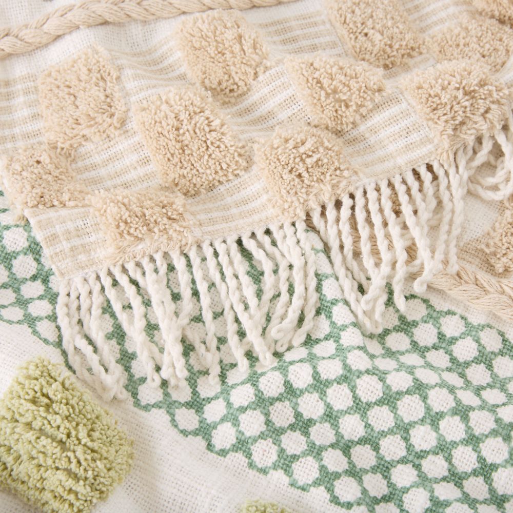 Felix Natural & Green Tufted Throw | Adairs