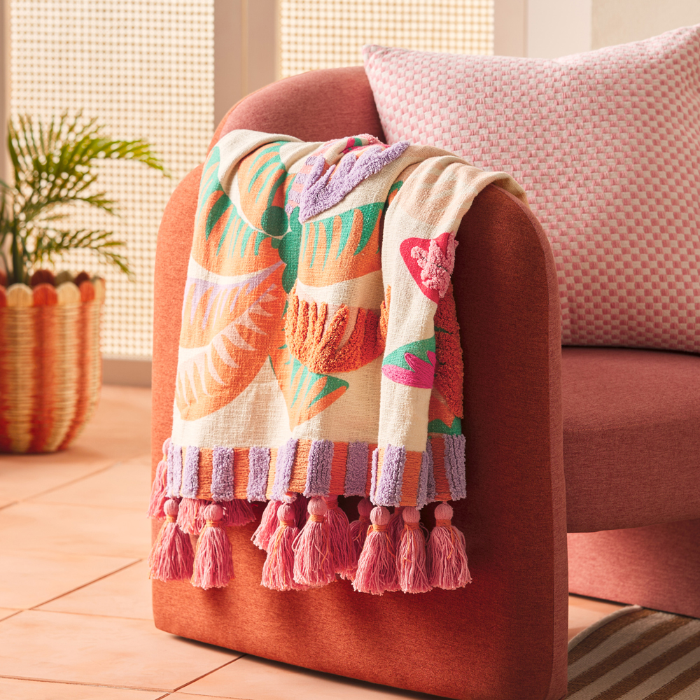 Fiesta Palm Brown & Pink Tufted Throw | Adairs