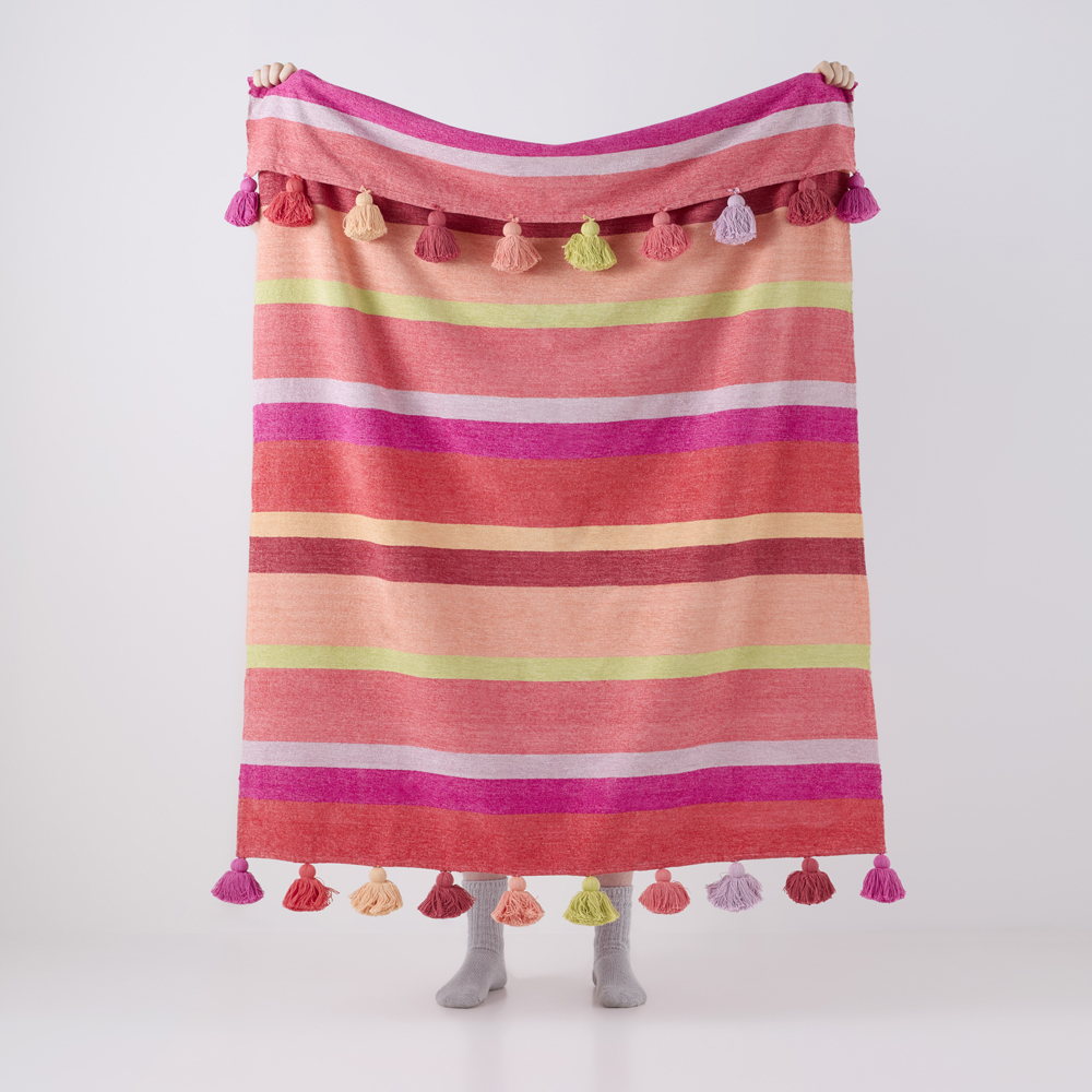 Sunset Fiesta Red & Peach Stripe Throw | Adairs