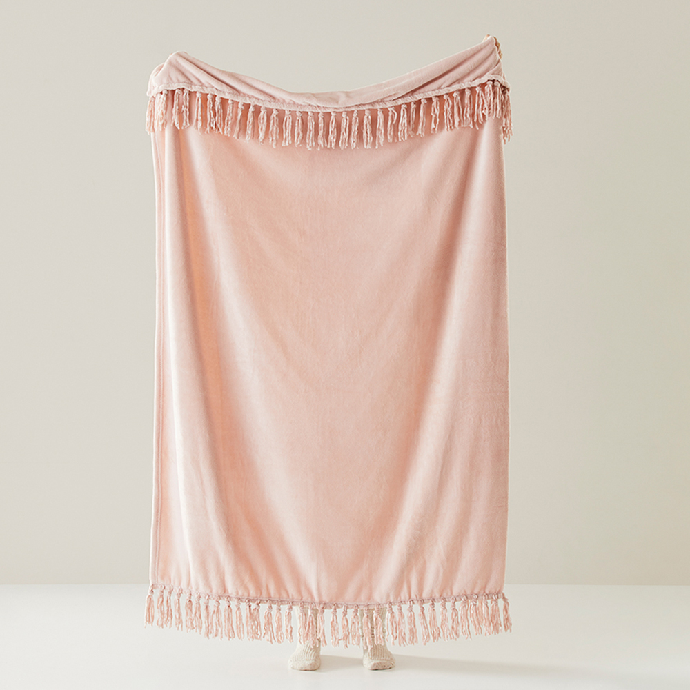 Aspen Blush Fleece Tassel Throw | Adairs