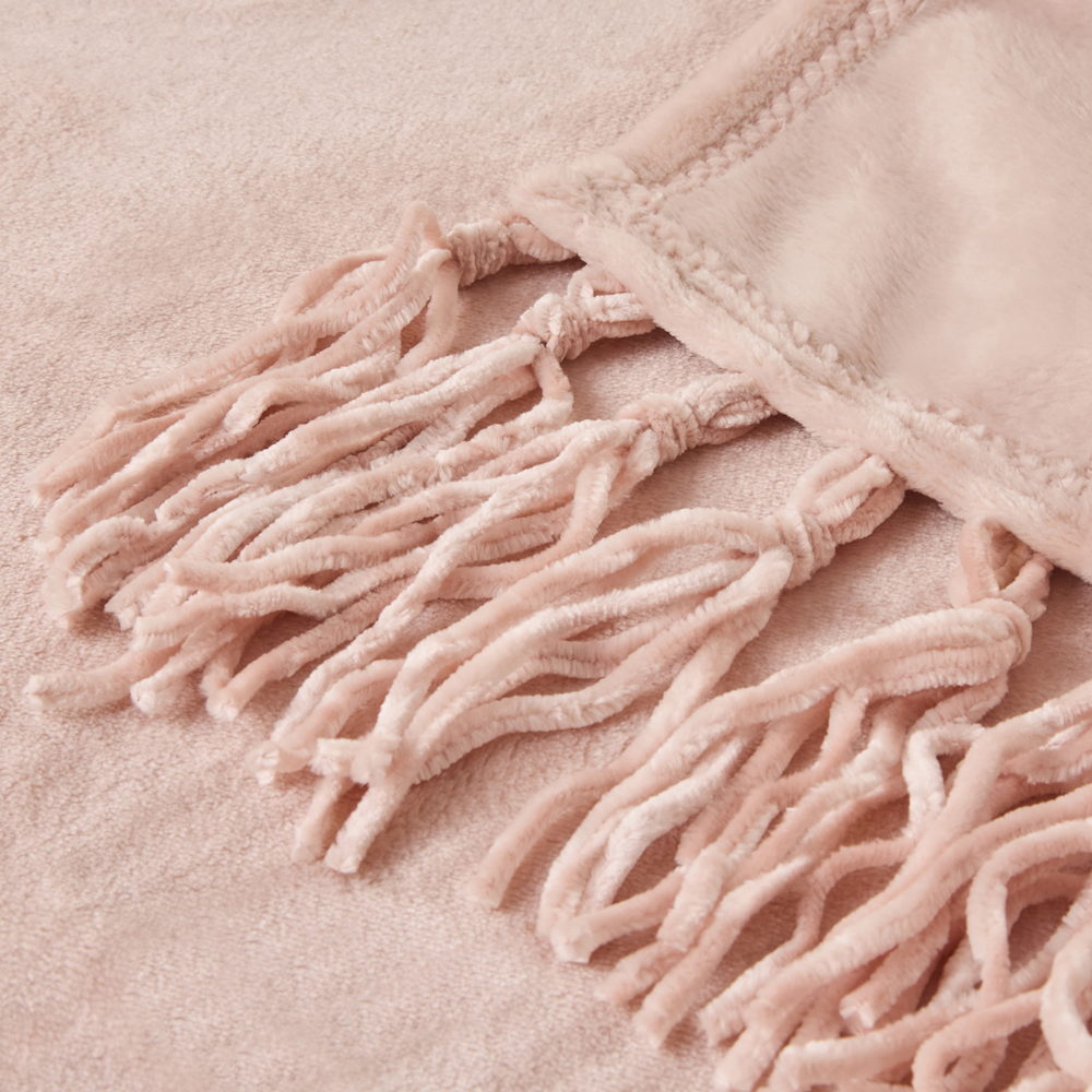Aspen Blush Fleece Tassel Throw | Adairs