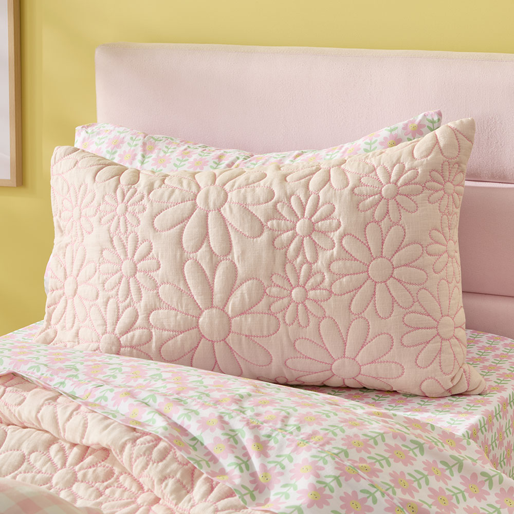Adairs Kids - Daisy Soft Blush Quilted Quilt Cover Set | Adairs