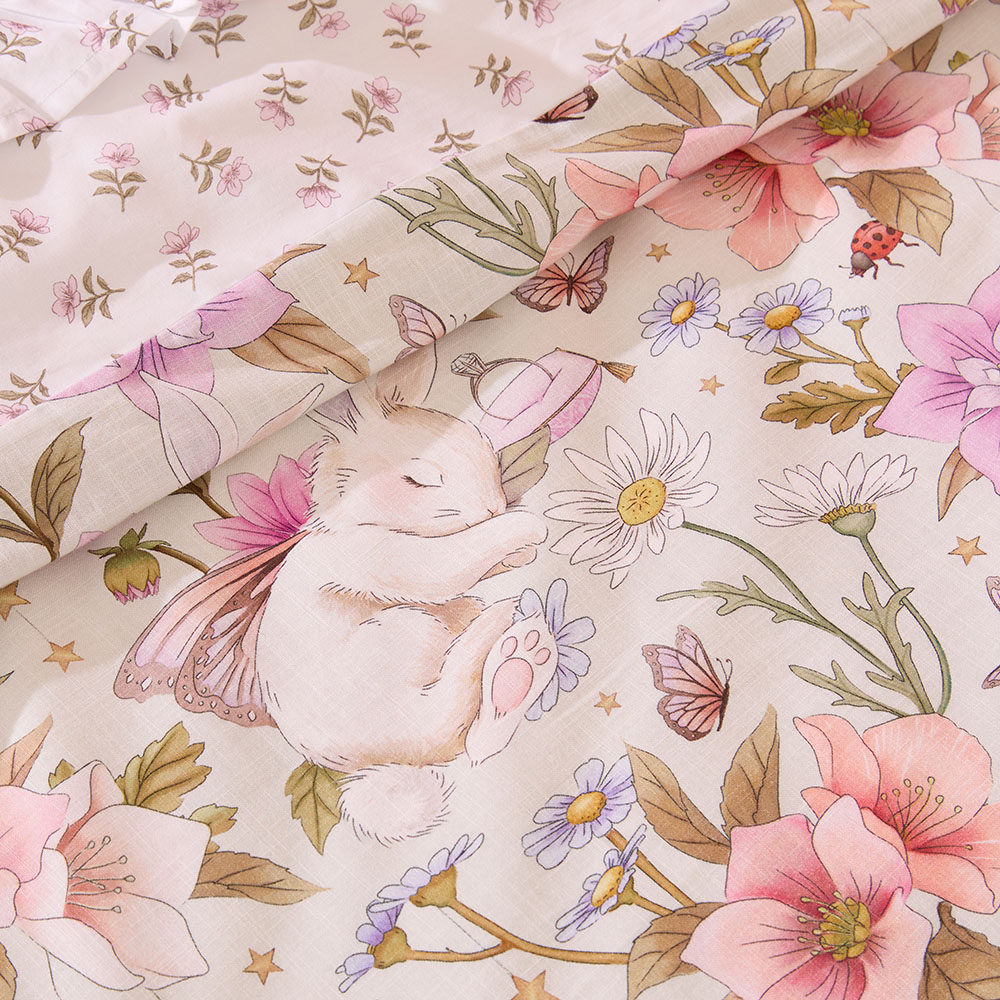 Fleur Harris Sleeping Flutterbunny Soft Fern Quilt Cover Set | Adairs