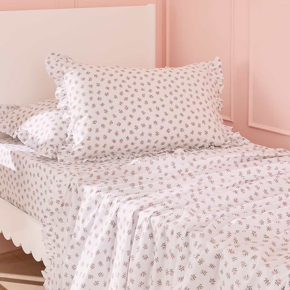 Fleur Harris Dancing Flowers White Ruffle Sheet Set | Adairs