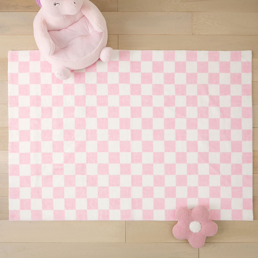 Adairs Kids - Pink Check Supersoft Washable Rug | Adairs