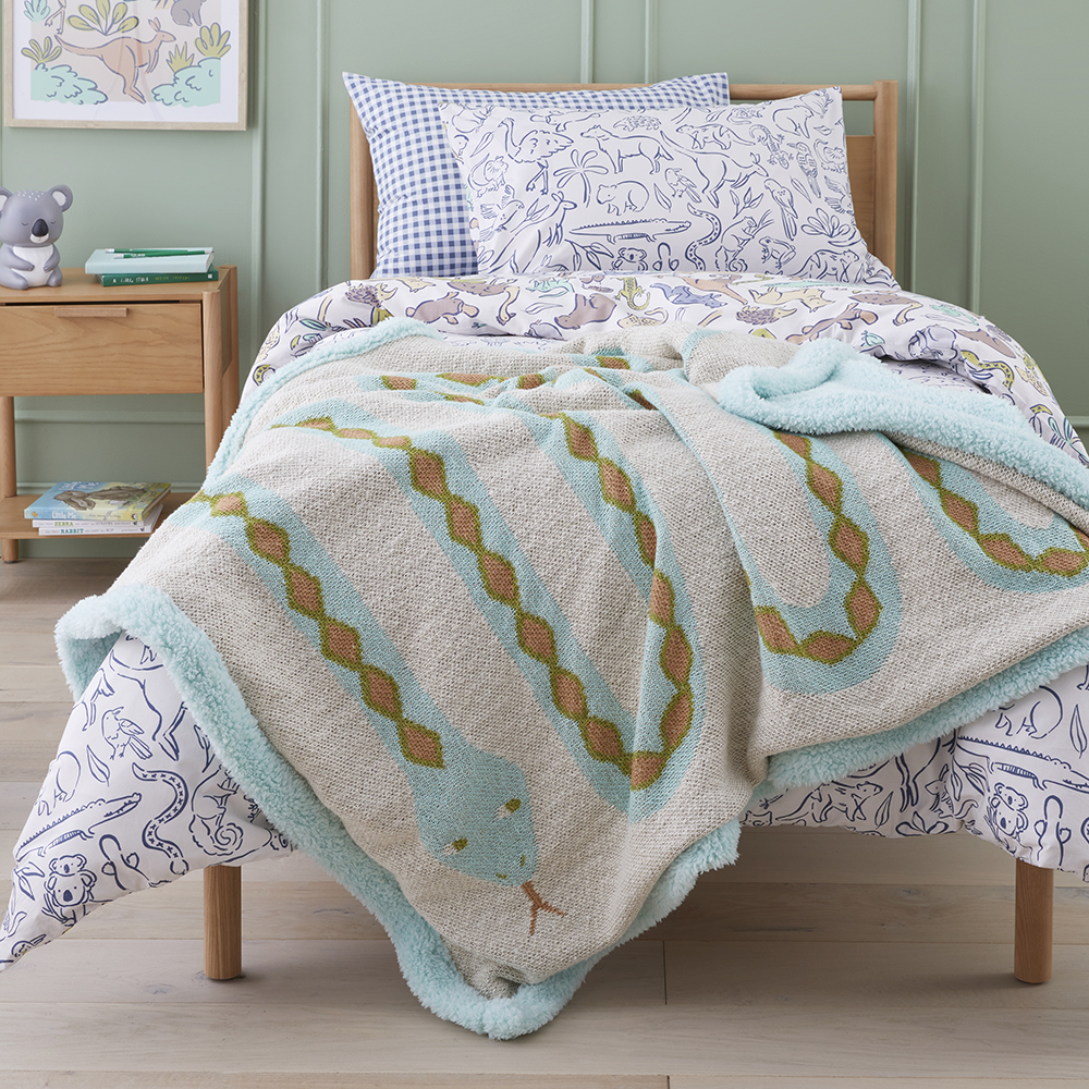 Adairs Kids - Ace Scaley Snake Natural Knitted Sherpa Throw | Adairs