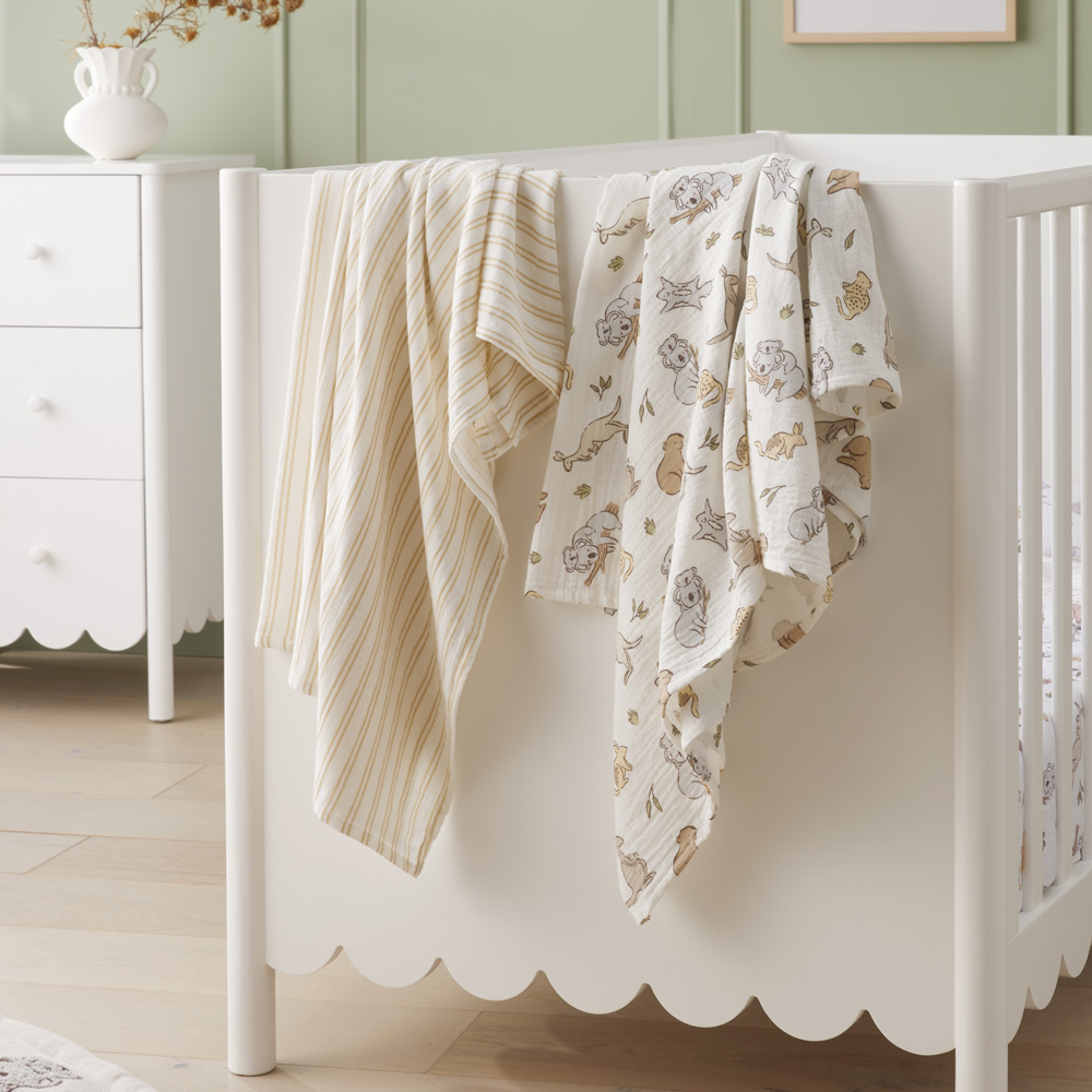 Adairs Kids - Little Animals of Oz Cream Cotton Muslin Baby Swaddles ...