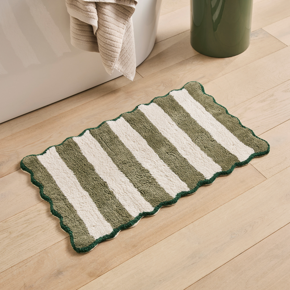 Scallop Stripe Lilac & Natural Bath Mat | Adairs