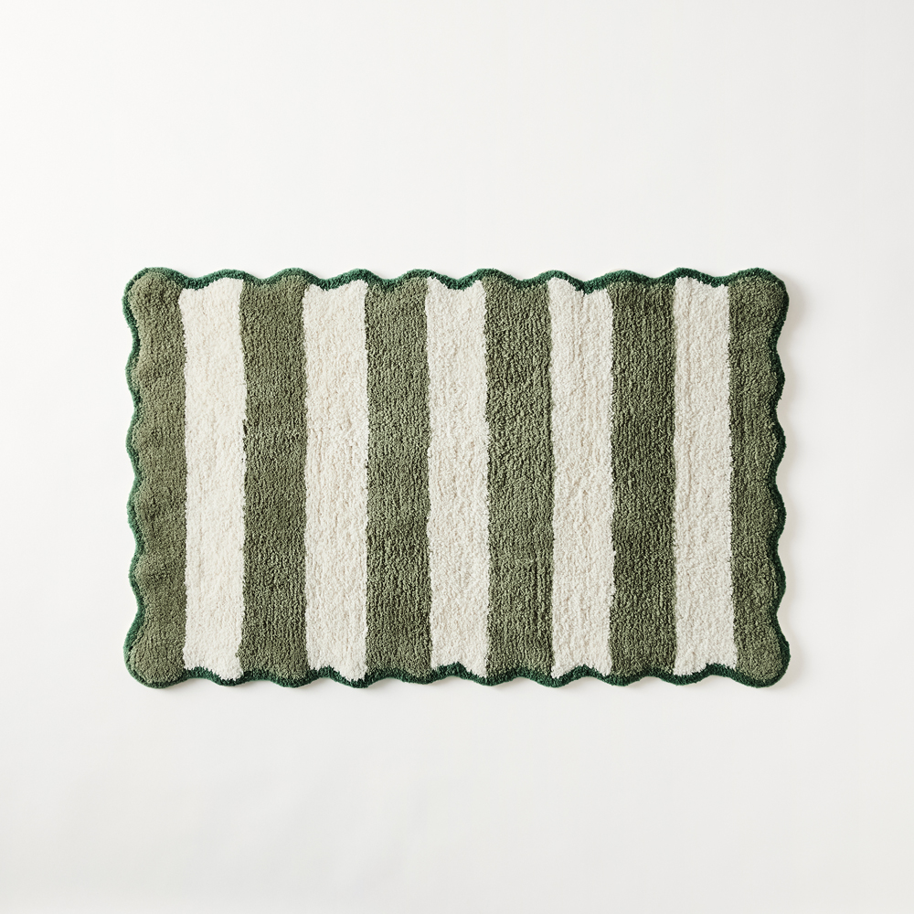 Scallop Moss & Natural Stripe Bath Mat | Adairs