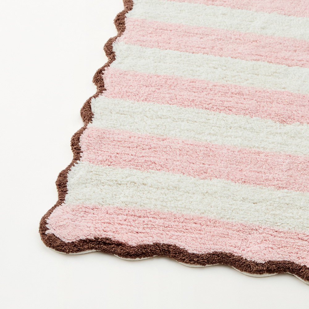 Scallop Pearl Pink & Natural Stripe Bath Mat | Adairs