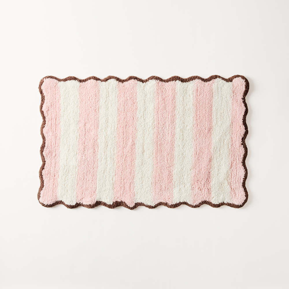 Scallop Pearl Pink & Natural Stripe Bath Mat | Adairs