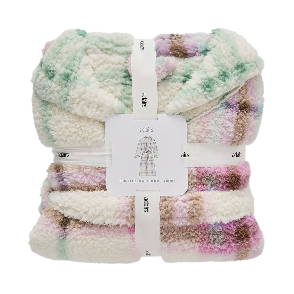 Printed Sherpa Natural Multi Hooded Robe | Adairs