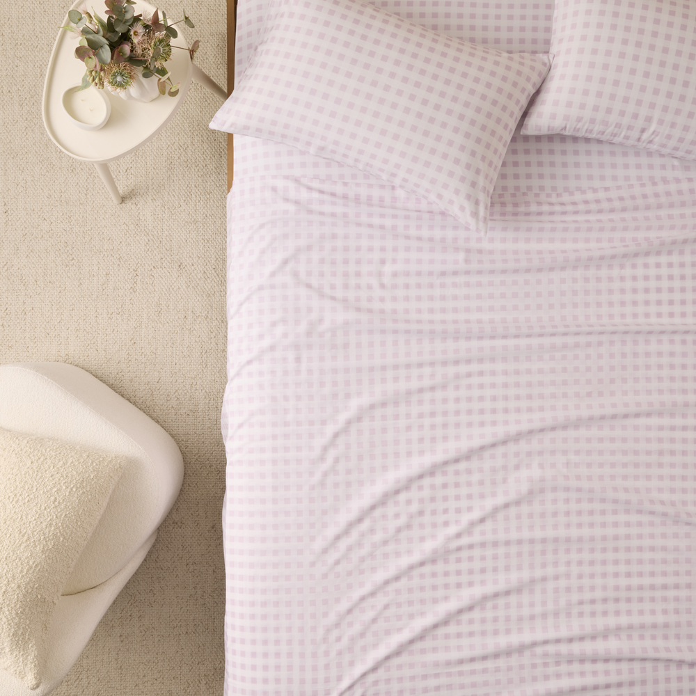 Lilac Gingham Printed Percale Sheet Set | Adairs