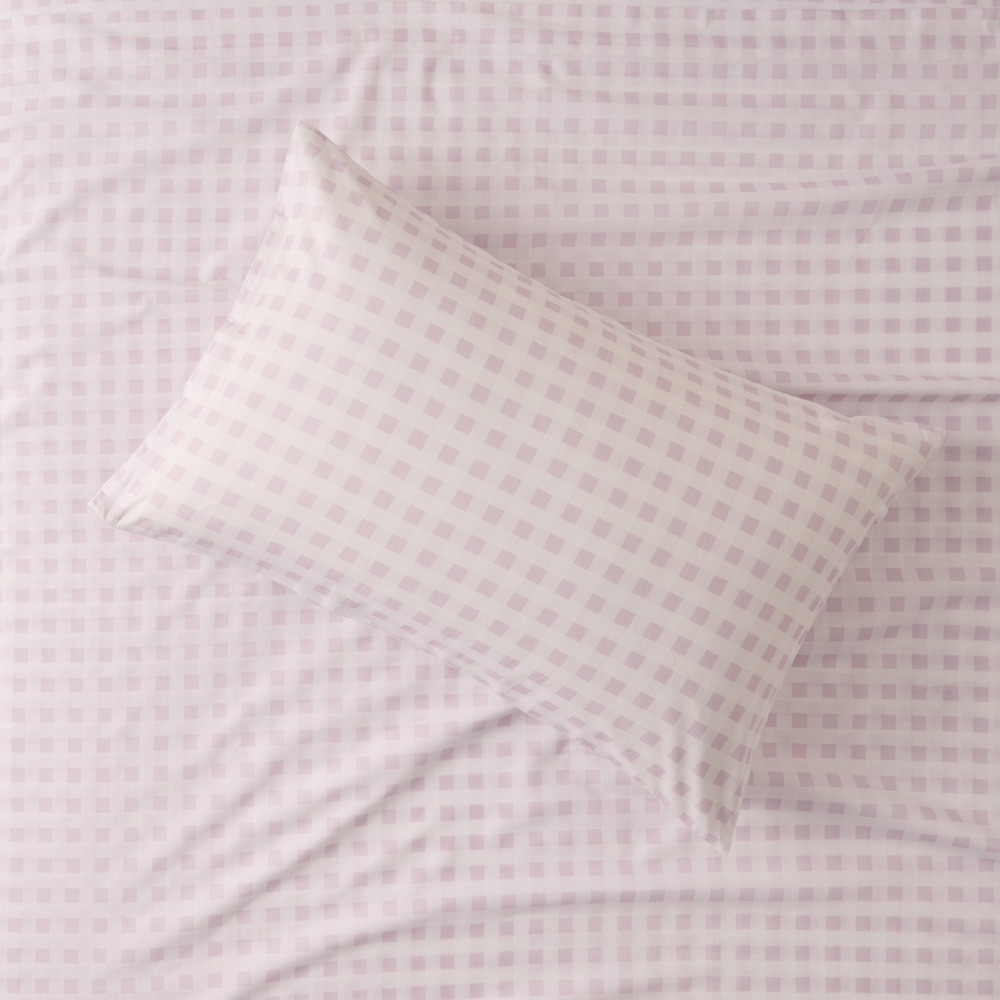 Lilac Gingham Printed Percale Sheet Set | Adairs