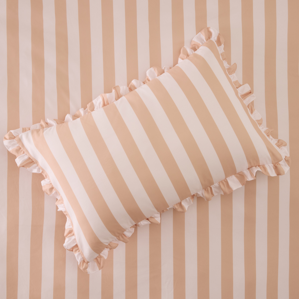 Microfibre Ruffle Peach Stripe Quilt Cover Set | Adairs