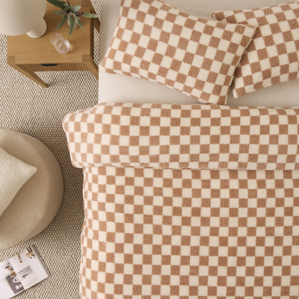 Sherpa Printed Natural Checkerboard Quilt Cover Set | Adairs